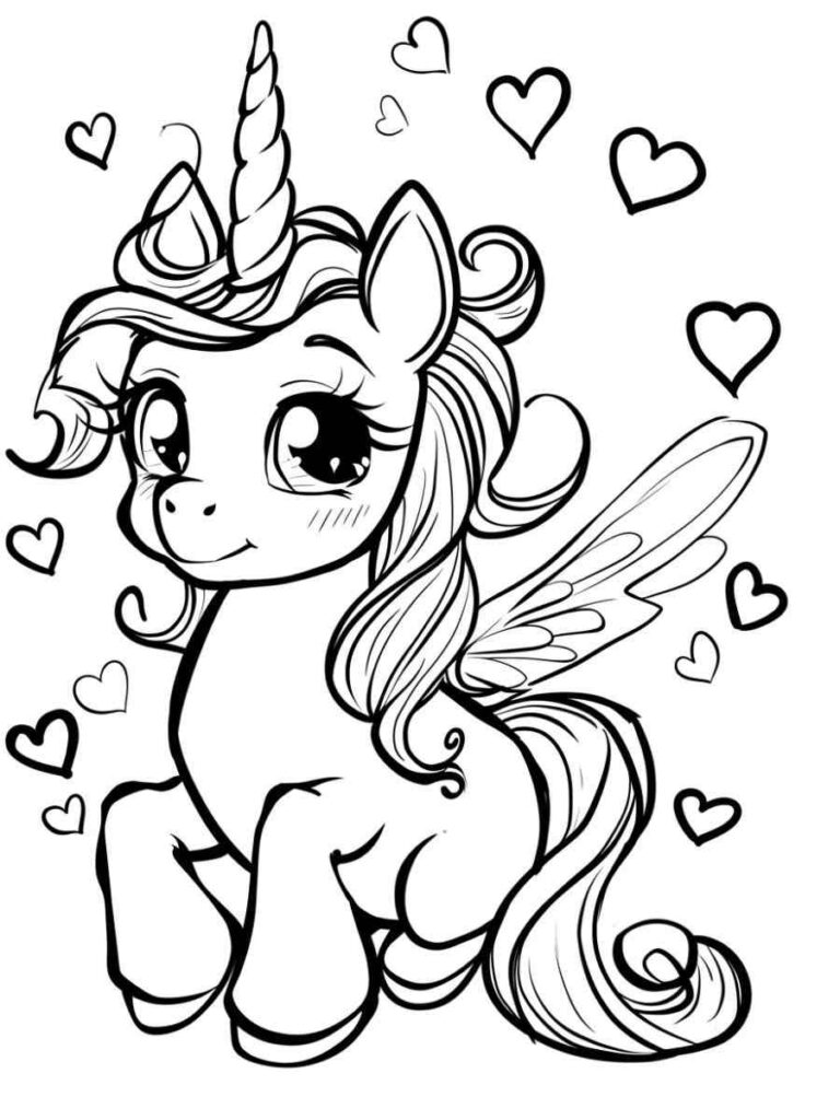 Nieuw in 2024: Unicorn Hartjes Kleurplaten bij Kleurplaat.center