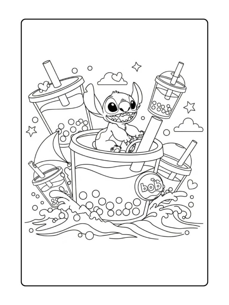 Gratis Boba Tea Kleurplaat Stitch Printen - Kleurplaat.center